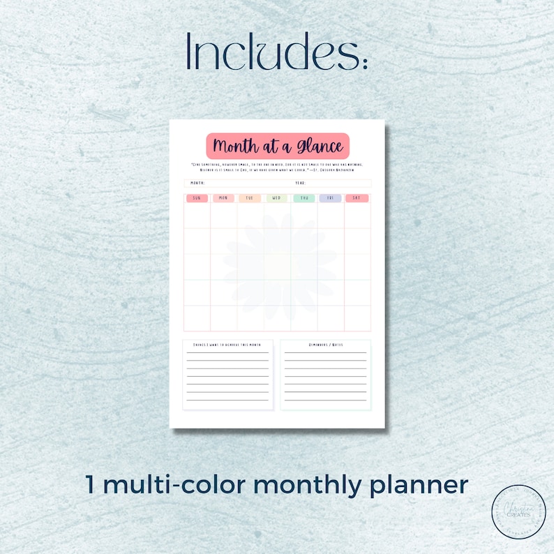 Pastel Monthly Planner Printable, Blank Month at a Glance Page, 2023 ...