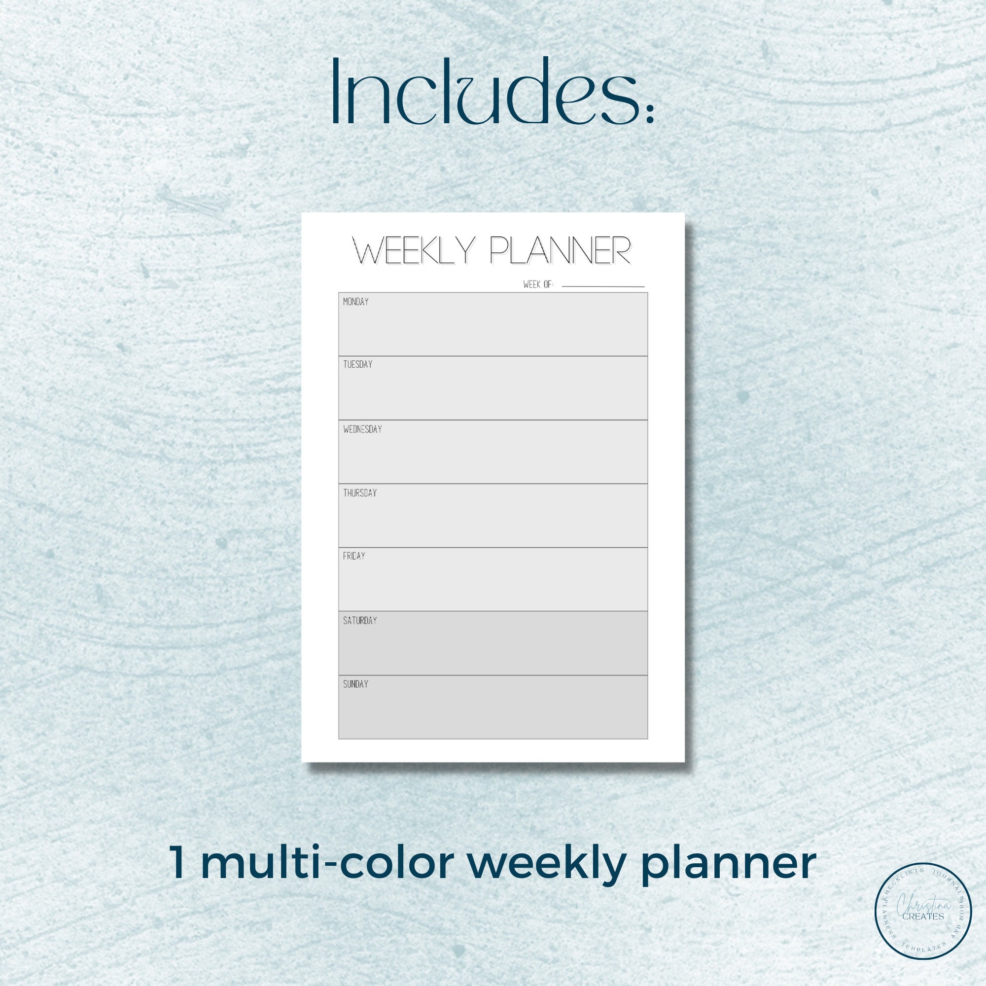 Minimal Weekly Planner Printable, Full Week at a Glance Digital ...