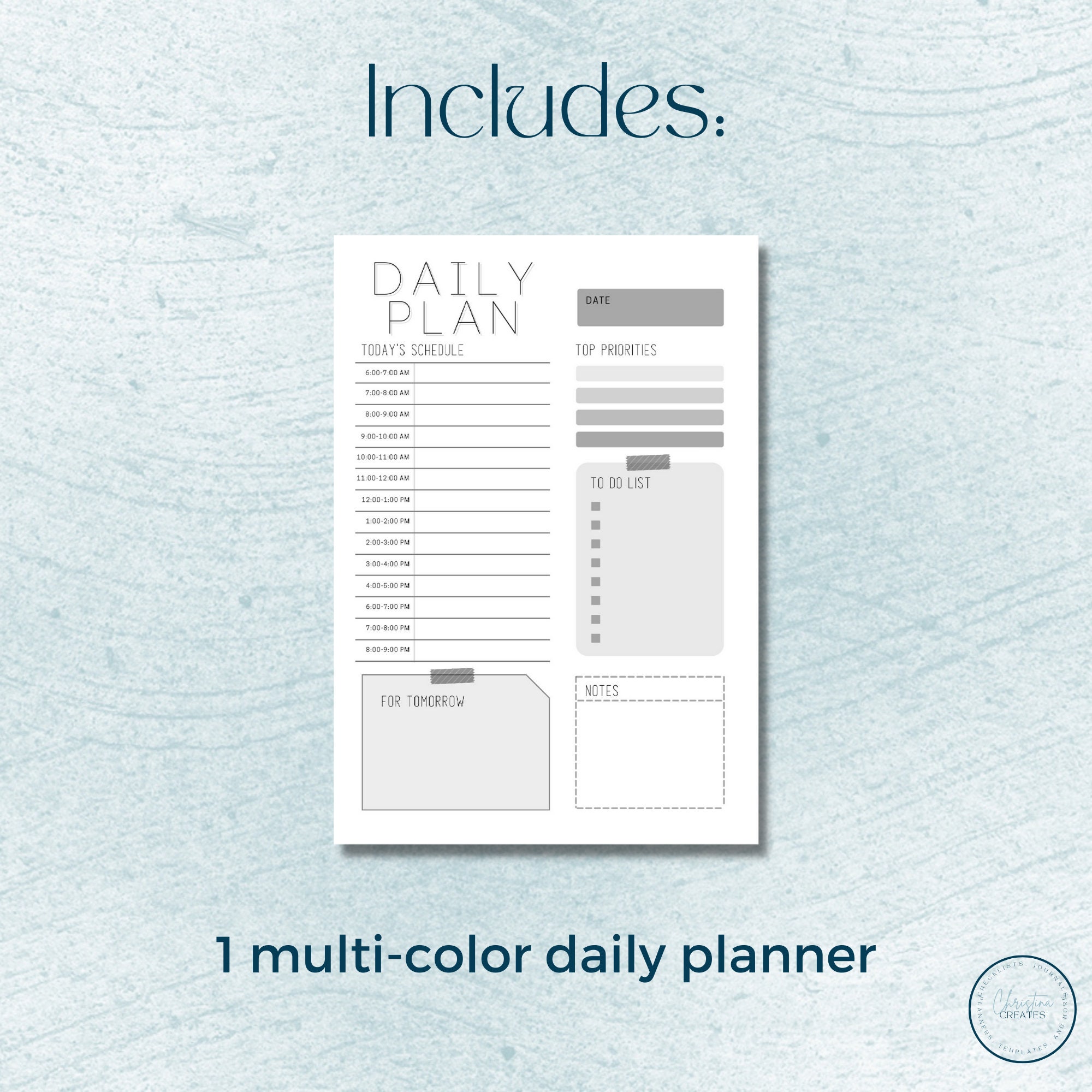 Minimal Daily Planner Printable, One Page Digital Plan, Undated Hourly ...