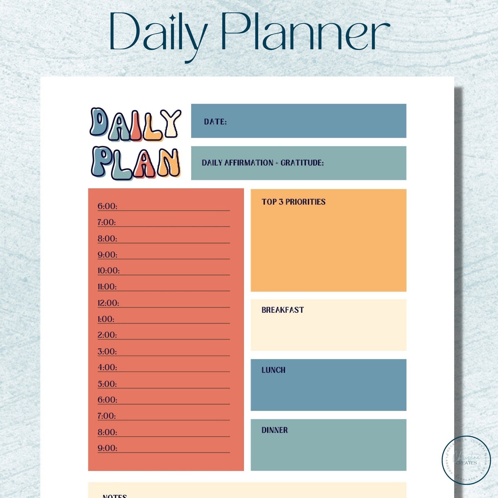 Retro Daily Planner, Printable Daily Planner Page, One Page Planner ...