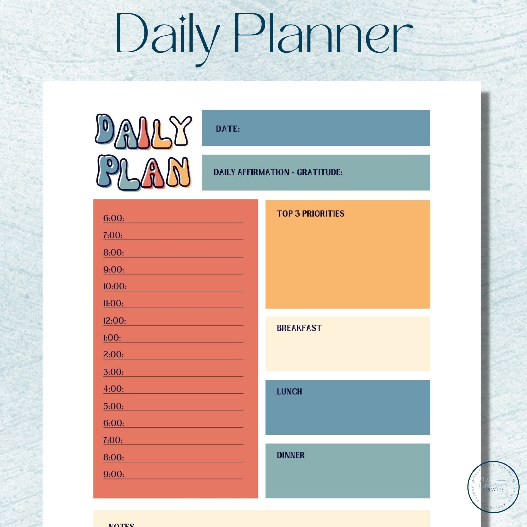 Retro Daily Planner, Printable Daily Planner Page, One Page Planner ...