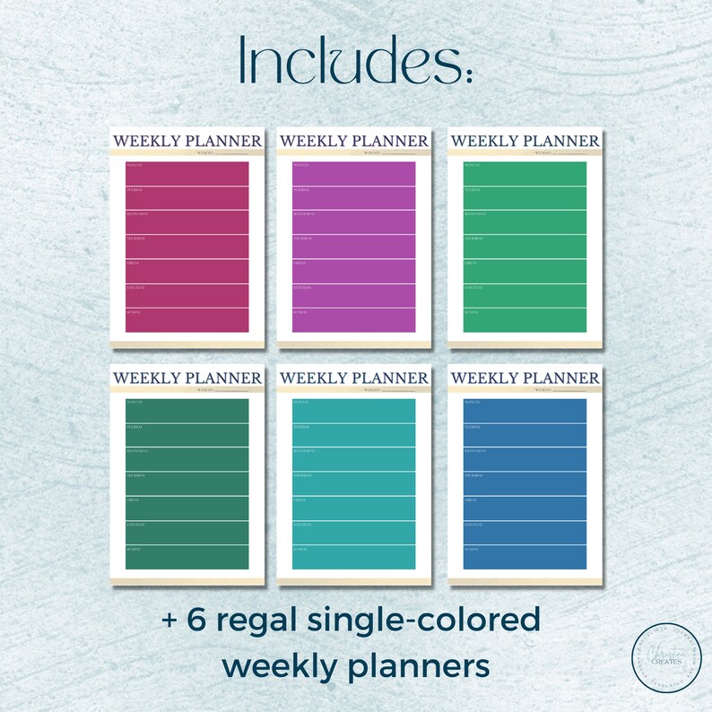 Regal Weekly Planner Printable, Full Week at a Glance Digital Organizer ...