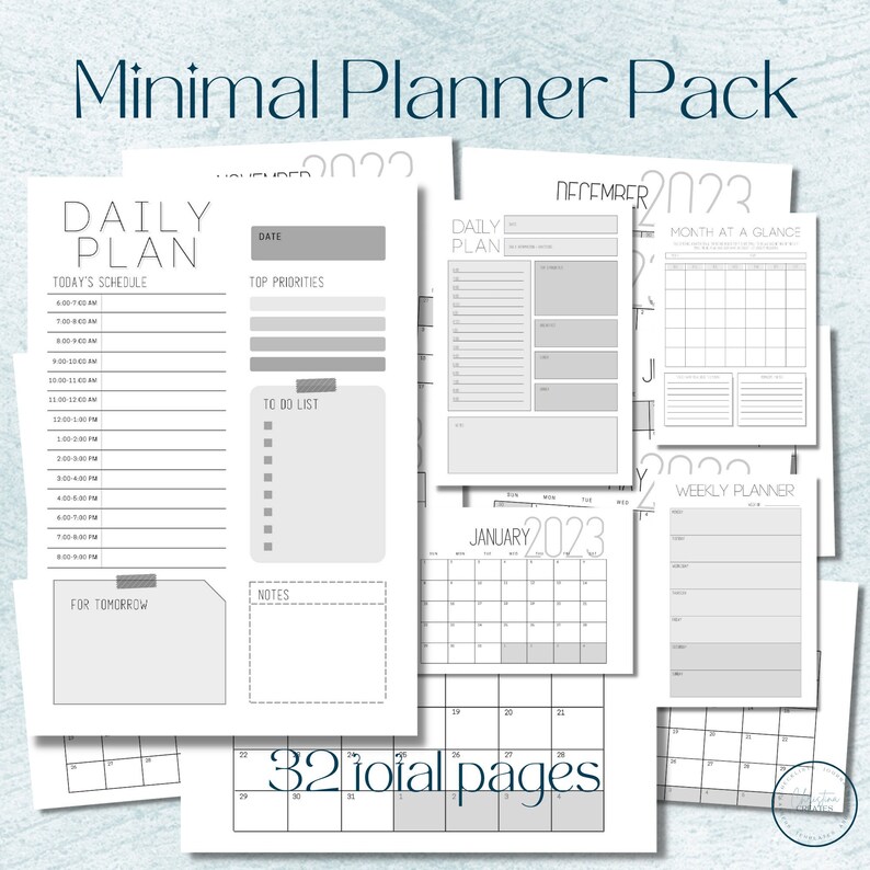 Minimal Planner Pack Digital, Cute One Page Schedule, Daily Weekly ...