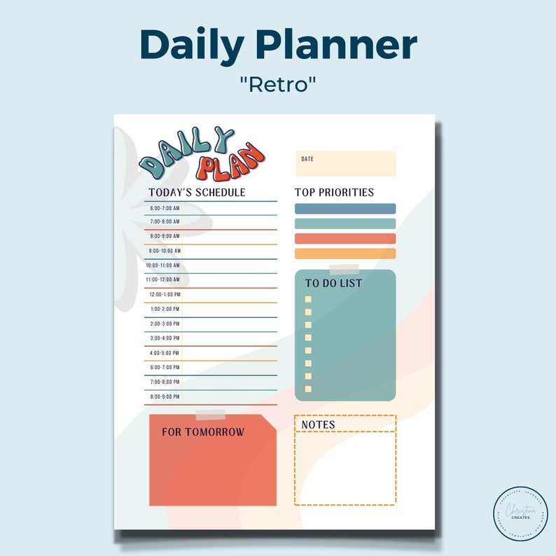 Retro Daily Planner, Printable Daily Planner, Digital Daily Planner ...