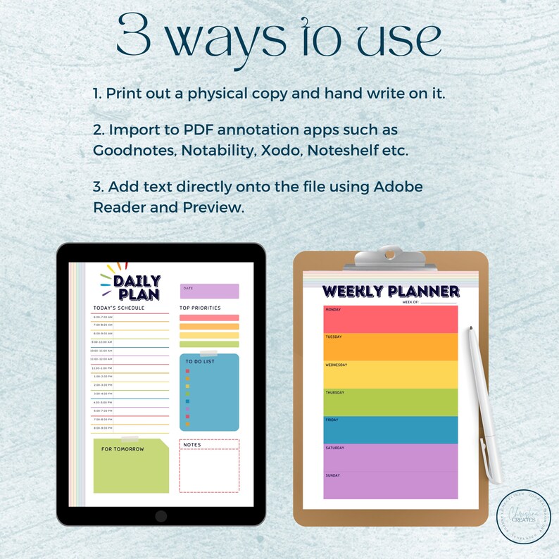 Rainbow Planner Pack Digital, Cute One Page Schedule, Daily Weekly ...