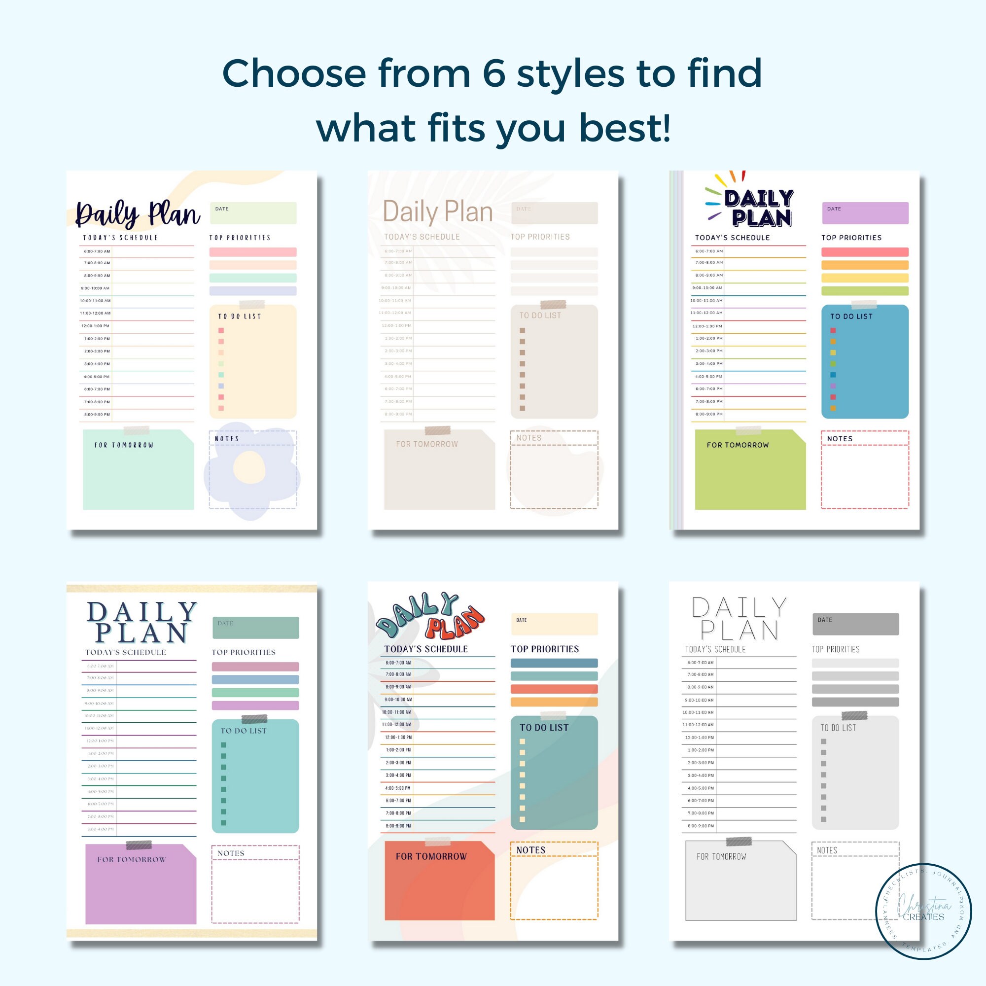 Retro Daily Planner Pack, One Page Digital Printable Review, Back to ...