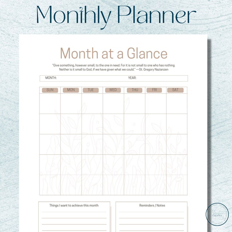 Neutral Month at a Glance Printable 2023, Blank Monthly Planner Digital ...