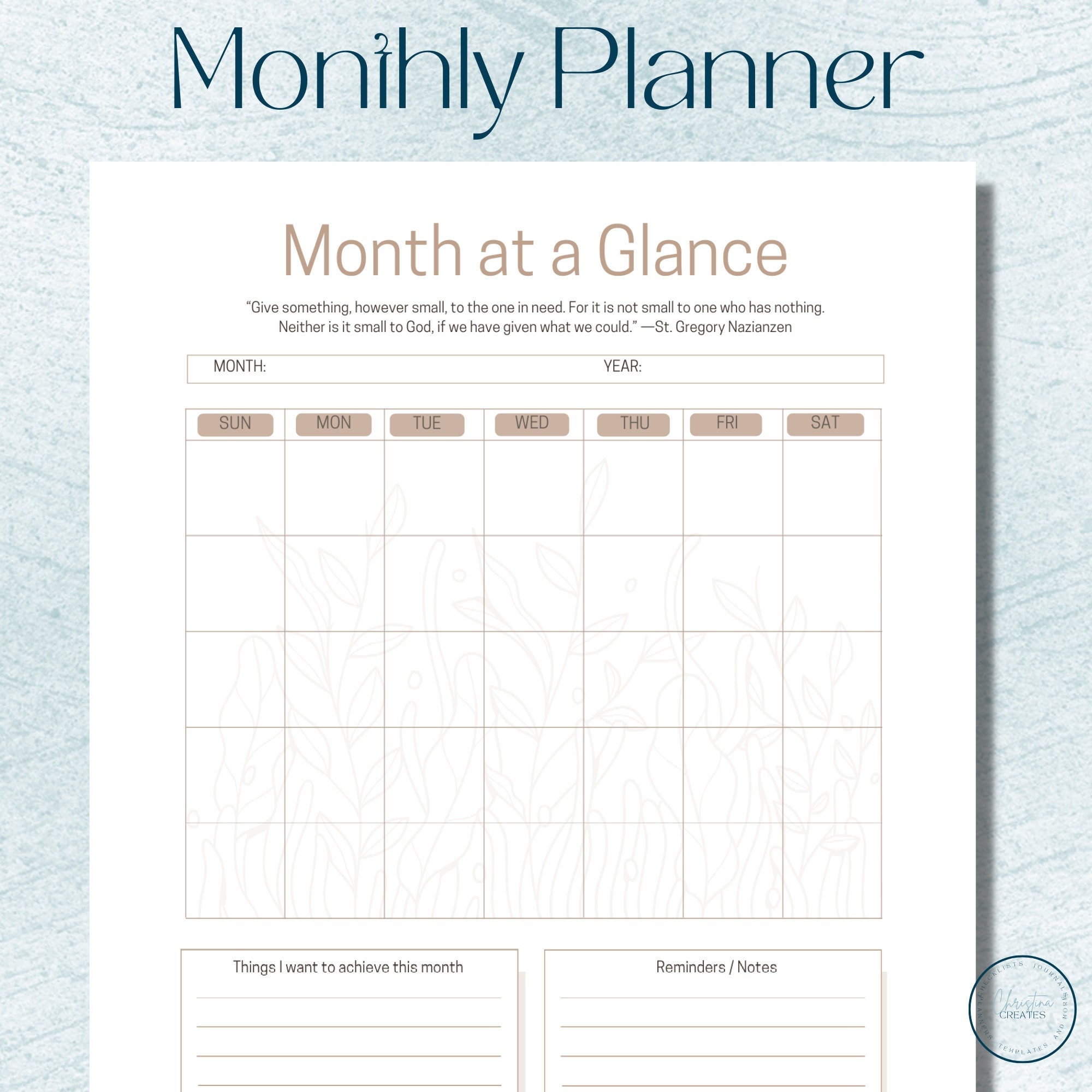Neutral Month at a Glance Printable 2023, Blank Monthly Planner Digital ...