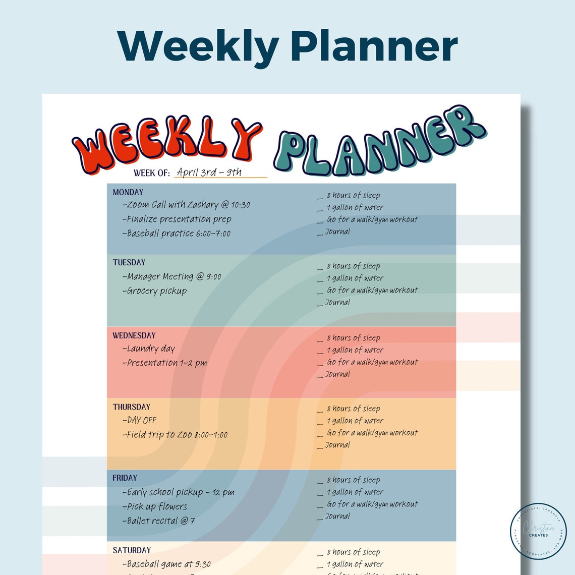 Retro Weekly Planner, 2023 Weekly Planner Printable, Digital Vertical ...