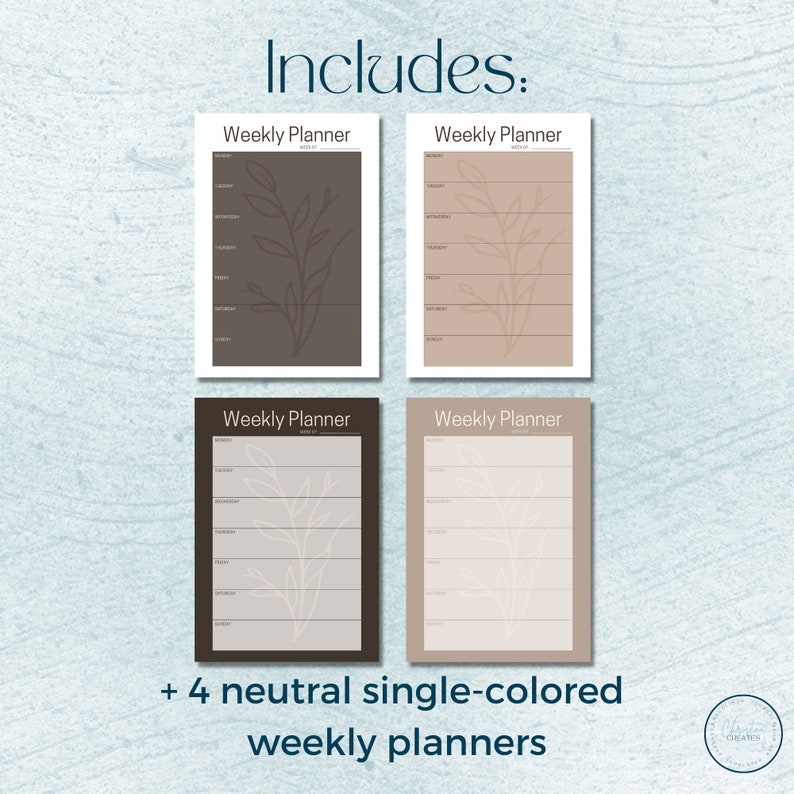 Neutral Weekly Planner Printable, Full Week at a Glance Digital ...