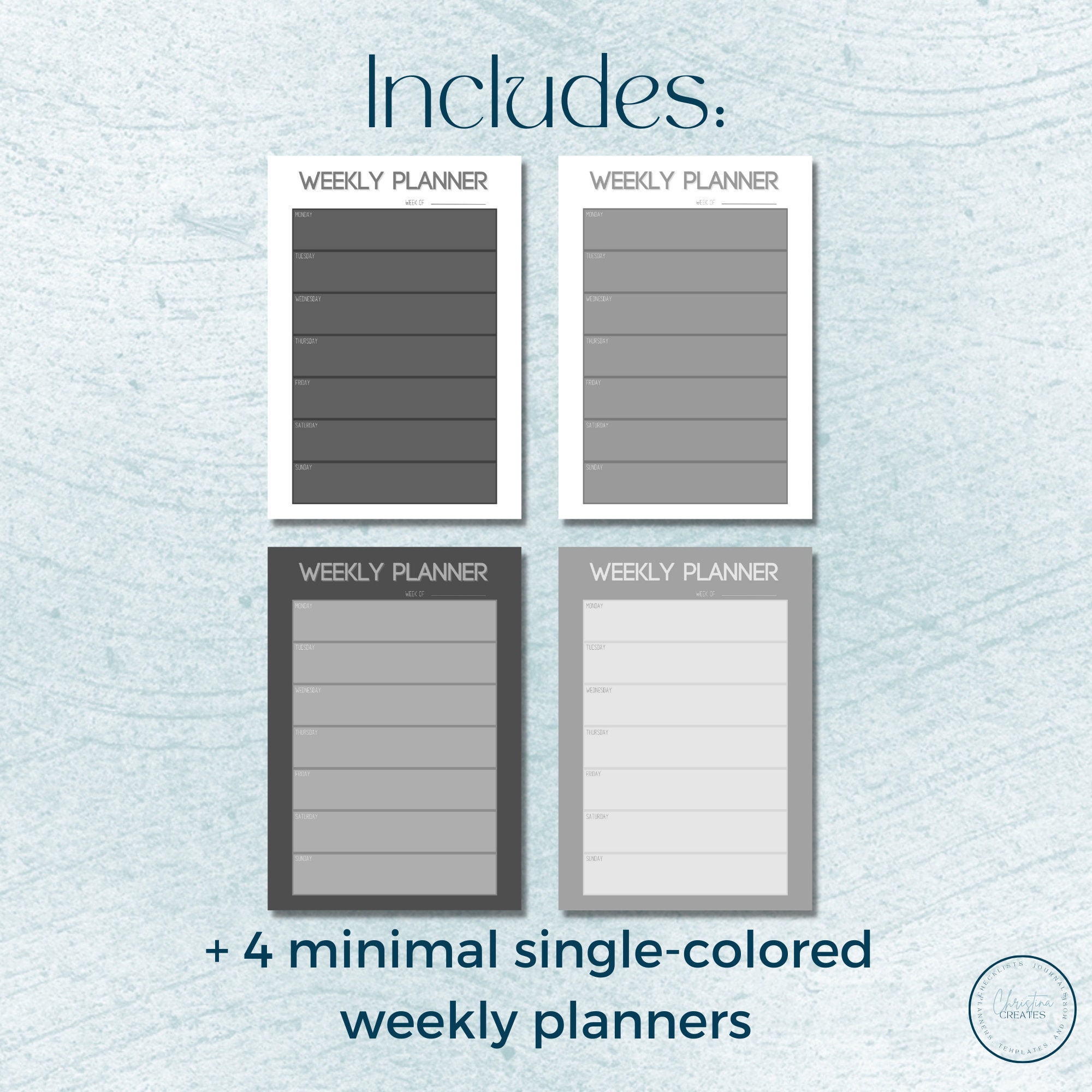Minimal Weekly Planner Printable, Full Week at a Glance Digital ...