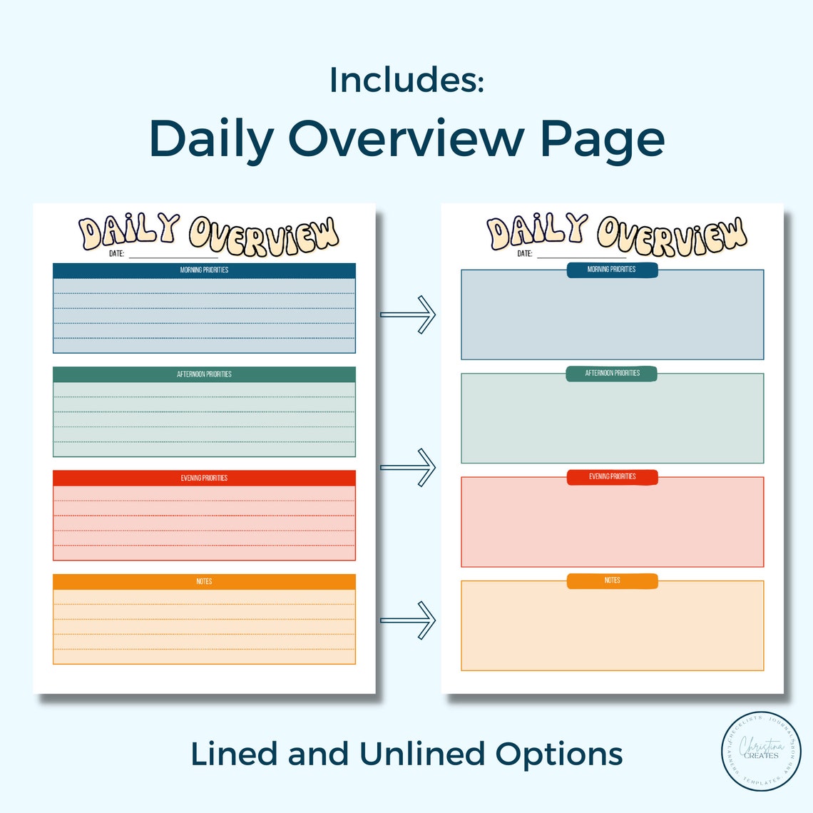 Retro Daily Planner Pack, One Page Digital Printable Review, Back to ...