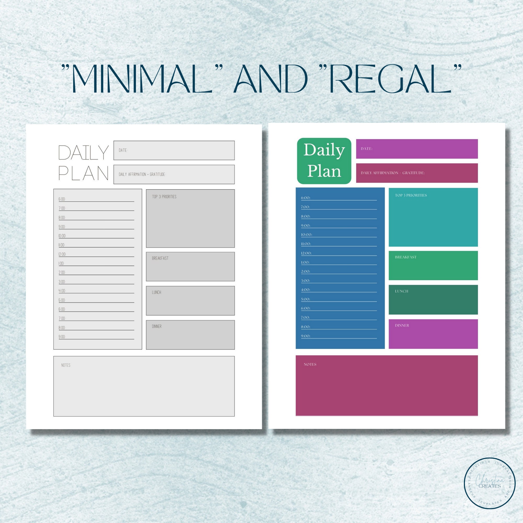 One Page Daily Planner in Six Styles, Printable Daily Planner Page, One ...