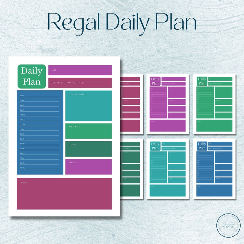Regal Daily Plan Digital Print, One Page Planner Printable, Blank ...