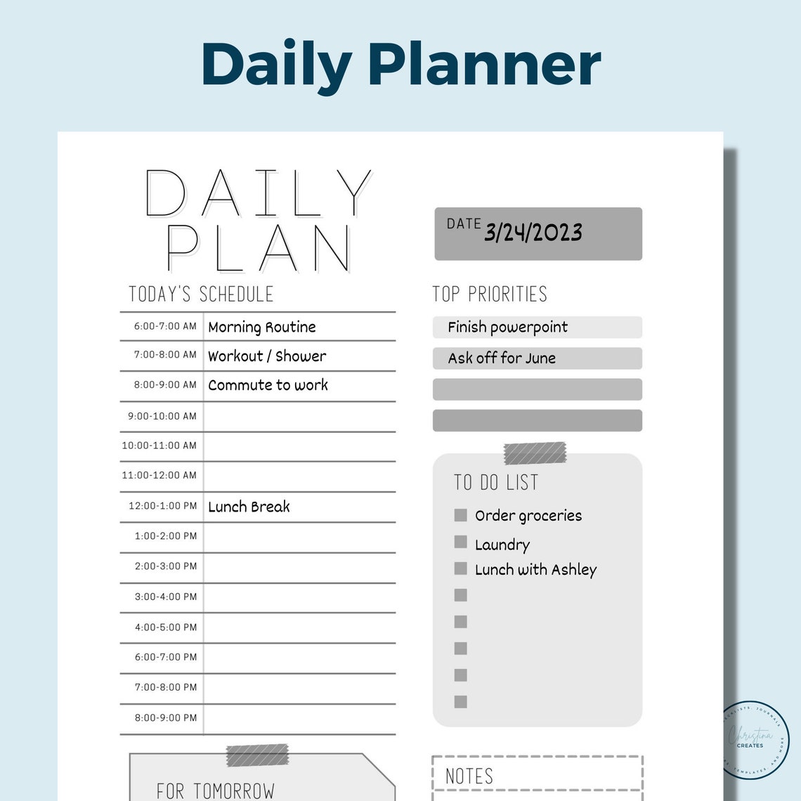 Minimal Daily Planner, Printable Daily Planner, Digital Daily Planner ...
