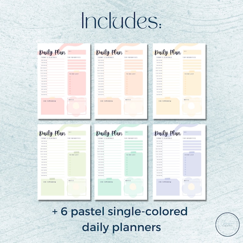 Pastel Daily Planner Printable, One Page Digital Plan, Undated Hourly ...