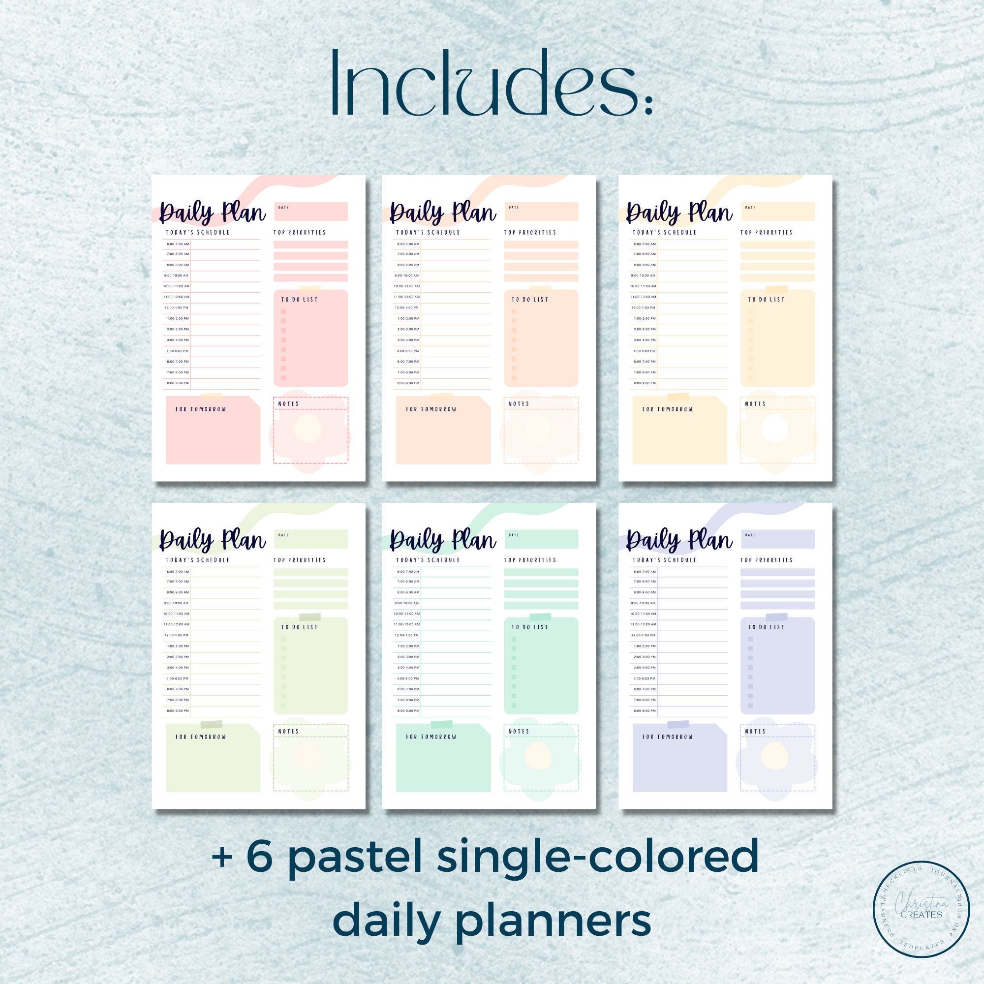 Pastel Daily Planner Printable, One Page Digital Plan, Undated Hourly ...