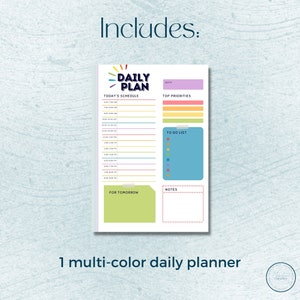 Rainbow Daily Planner Printable, One Page Digital Plan, Undated Hourly ...