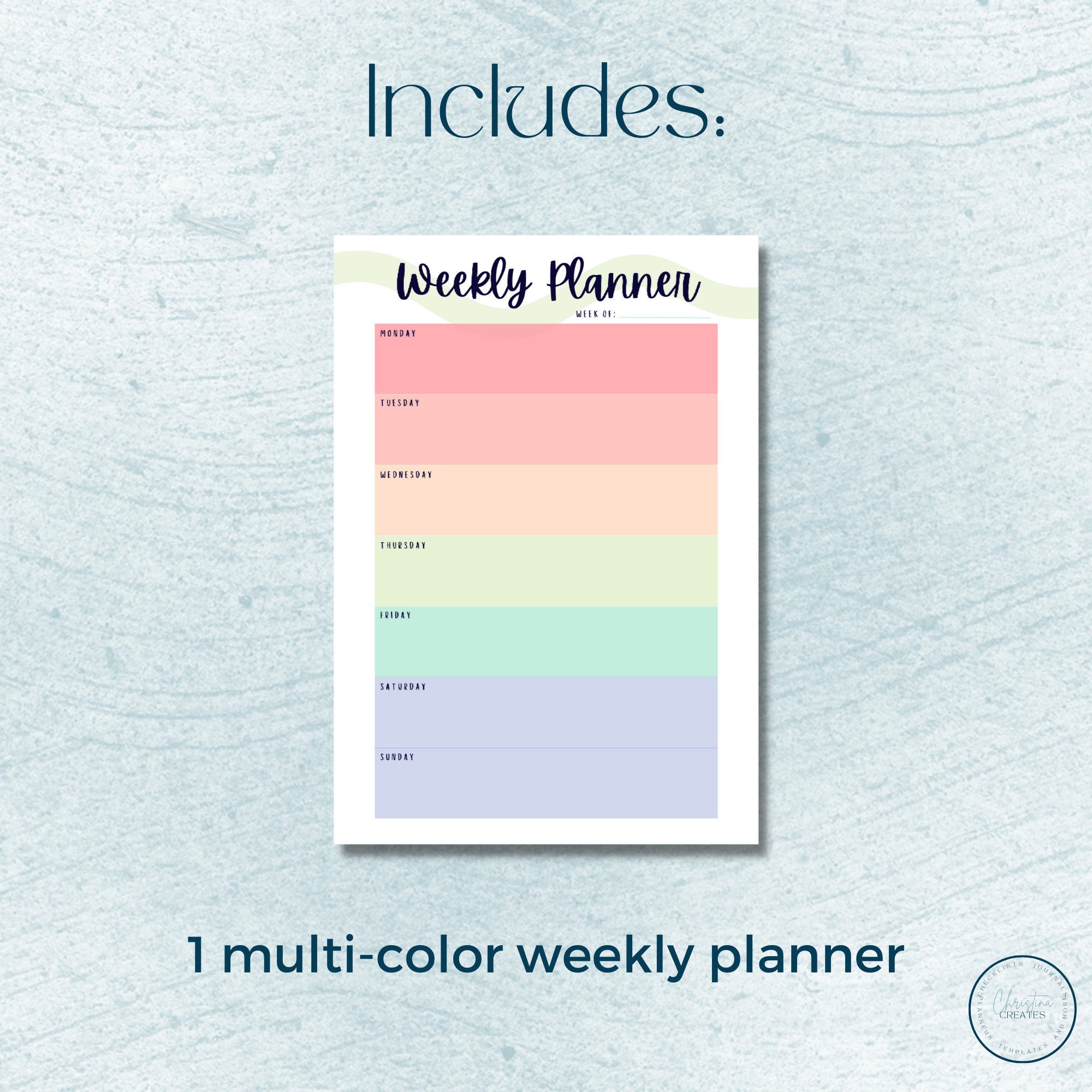 Pastel Weekly Planner Printable, Full Week at a Glance Digital ...