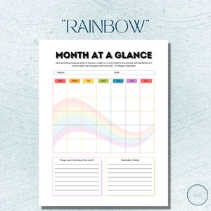 Rainbow Month at a Glance Printable 2023, Blank Monthly Planner Digital ...