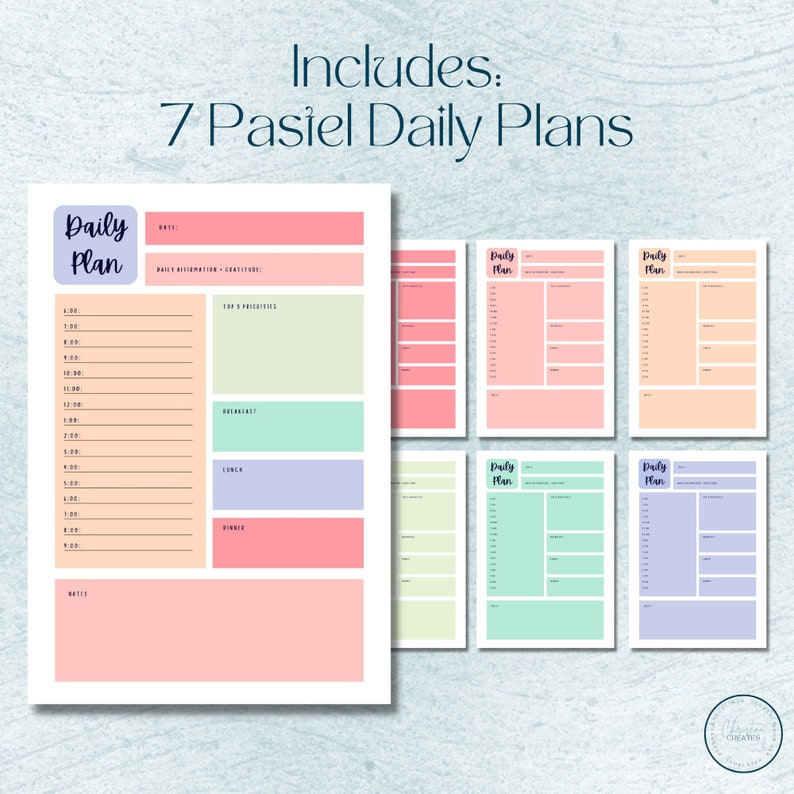 Pastel Planner Pack Digital, Cute One Page Schedule, Daily Weekly ...