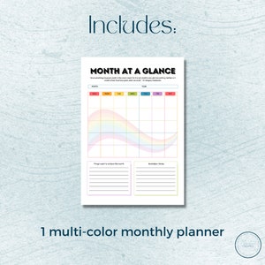 Rainbow Monthly Planner Printable, Blank Month at a Glance Page, 2023 ...