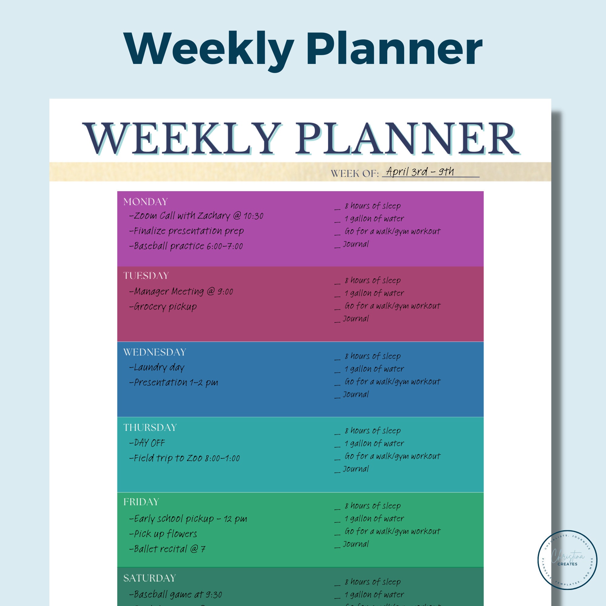 Regal Weekly Planner, 2023 Weekly Planner Printable, Digital Vertical ...