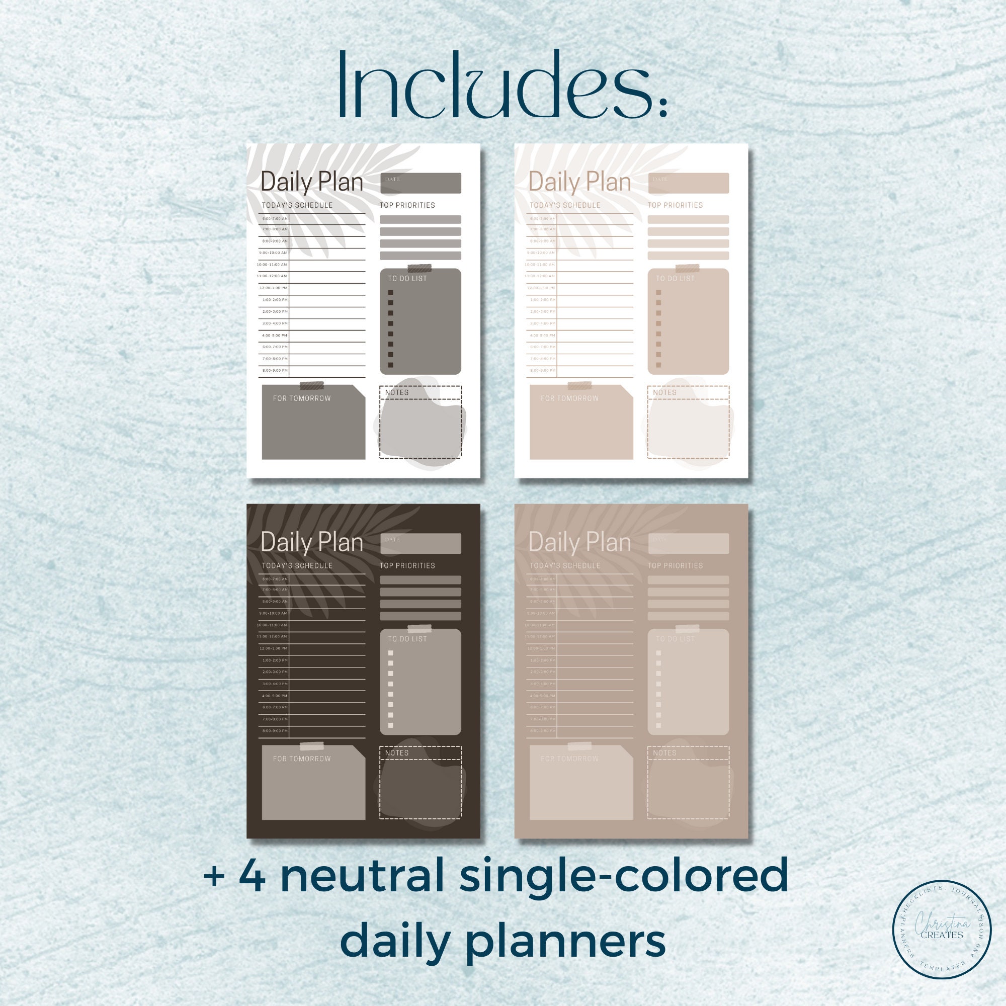 Neutral Daily Planner Printable, One Page Digital Plan, Undated Hourly ...