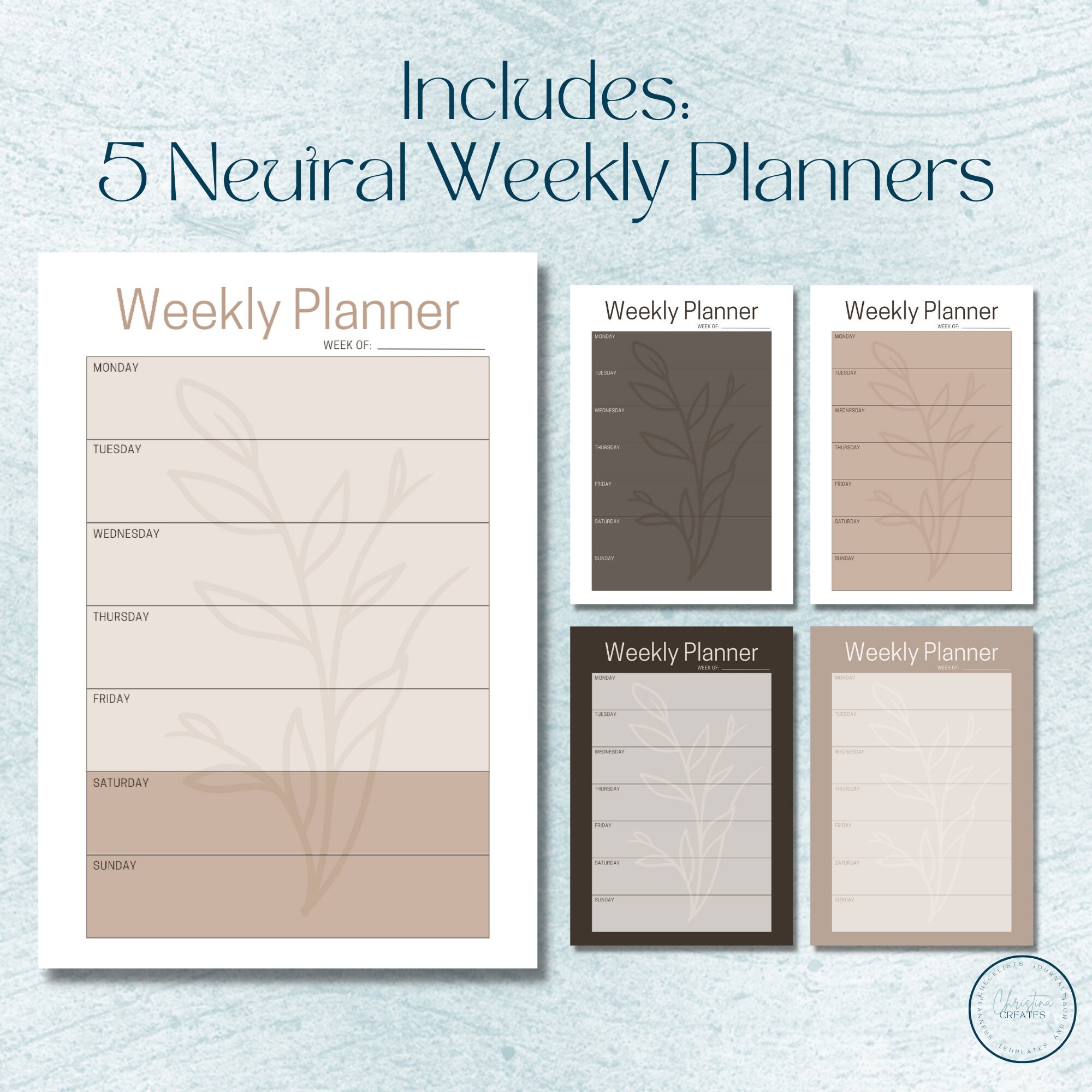 Neutral Planner Pack Digital, Cute One Page Schedule, Daily Weekly ...
