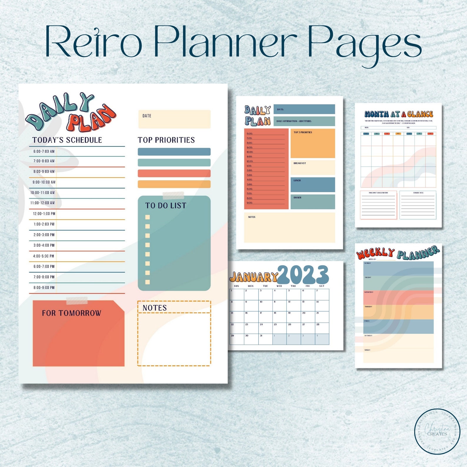 Retro Planner Pages Digital, Cute One Page Schedule, Daily Weekly ...