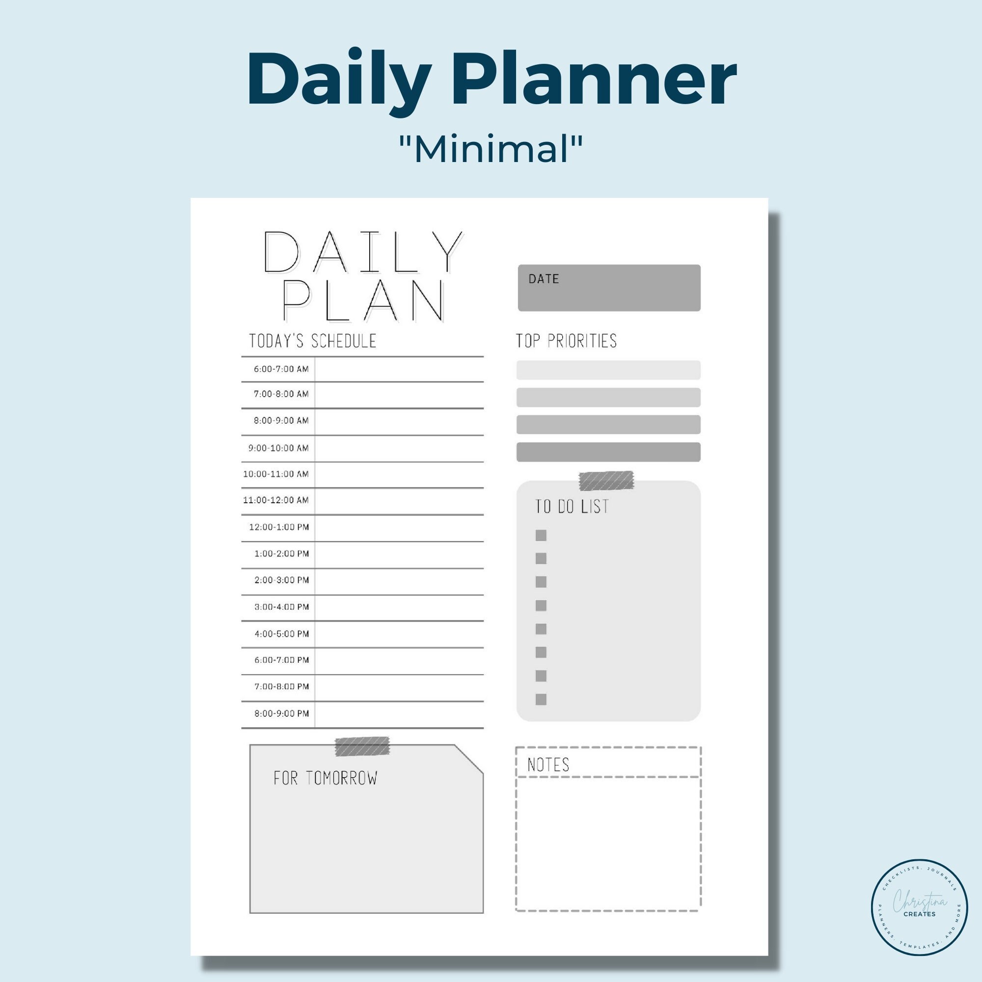 Minimal Daily Planner, Printable Daily Planner, Digital Daily Planner ...