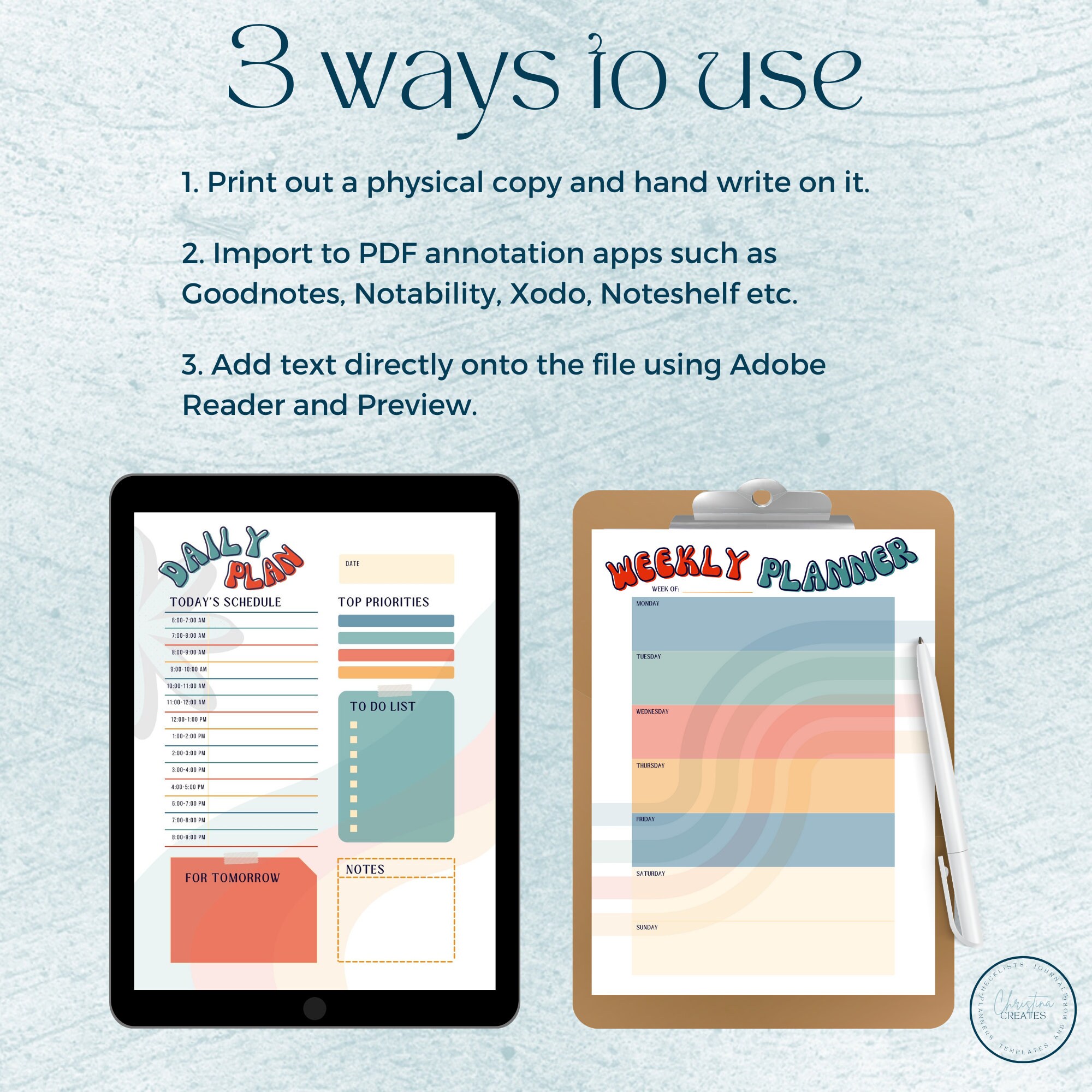 Retro Planner Pages Digital, Cute One Page Schedule, Daily Weekly ...