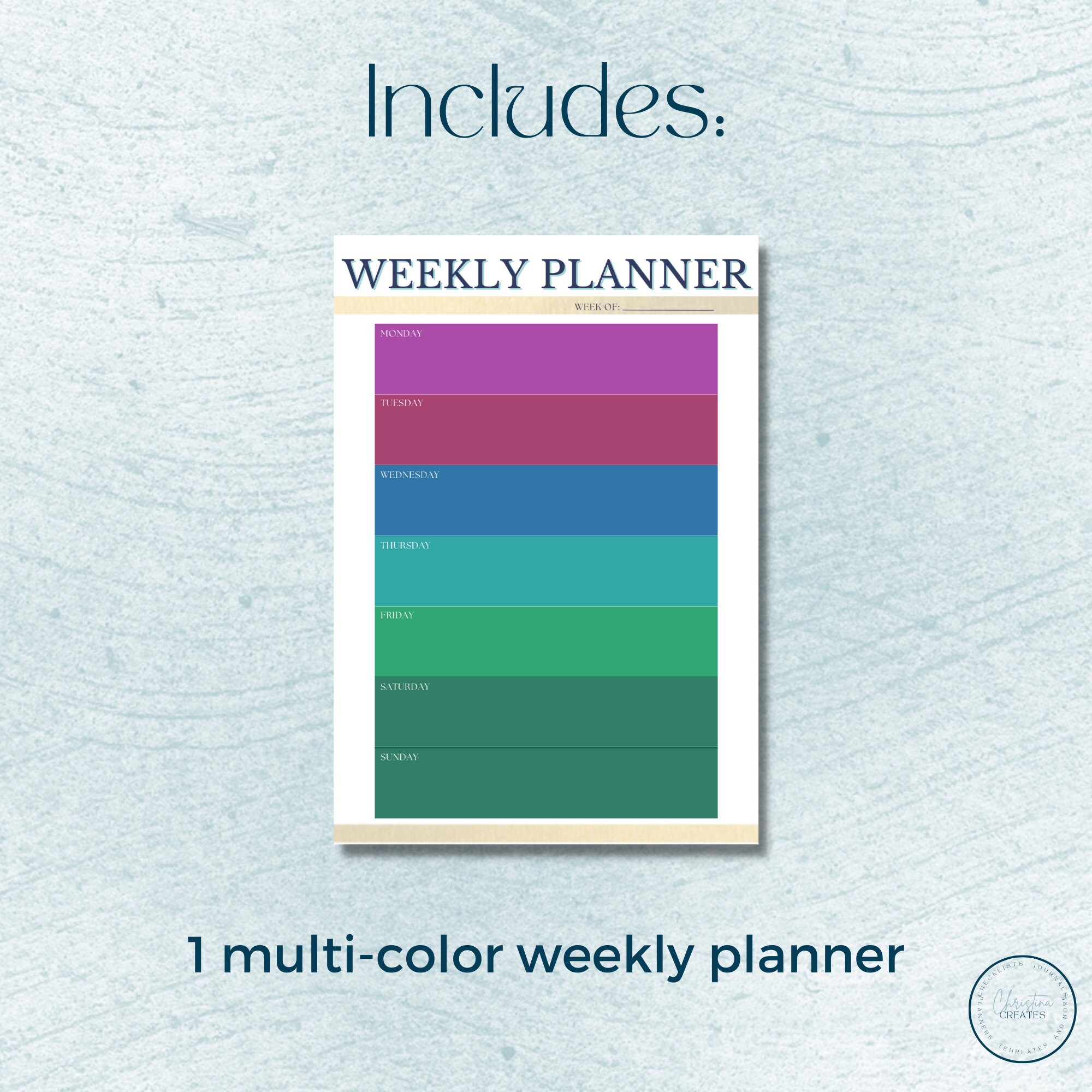 Regal Weekly Planner Printable, Full Week at a Glance Digital Organizer ...