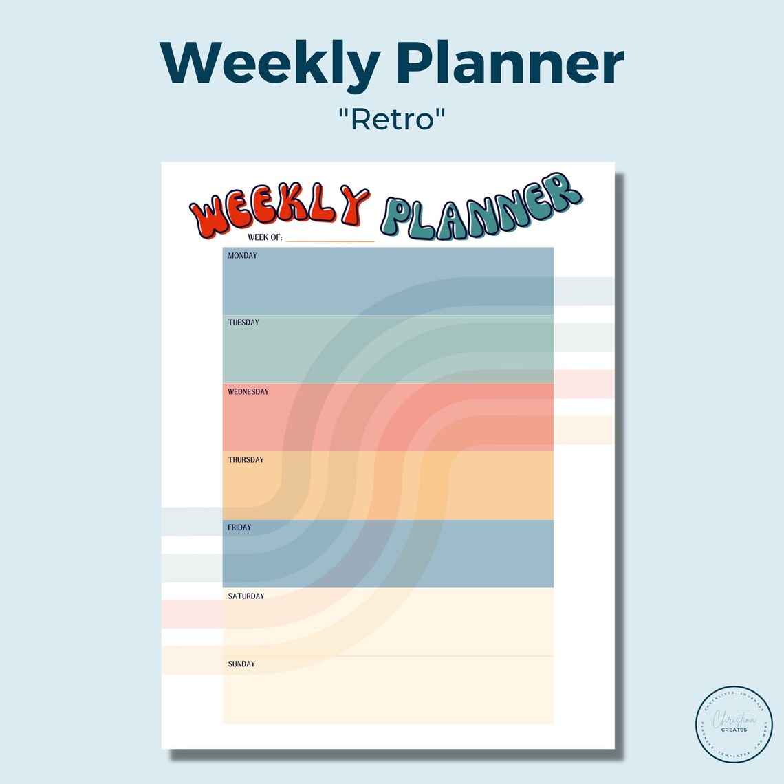 Retro Weekly Planner, 2023 Weekly Planner Printable, Digital Vertical Weekly Planner, Student ...