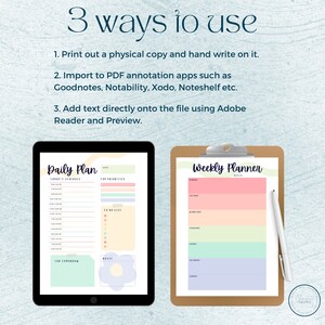 Pastel Planner Pages Digital, Cute One Page Schedule, Daily Weekly ...