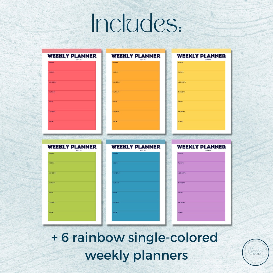 Rainbow Weekly Planner Printable Full Week at a Glance - Etsy