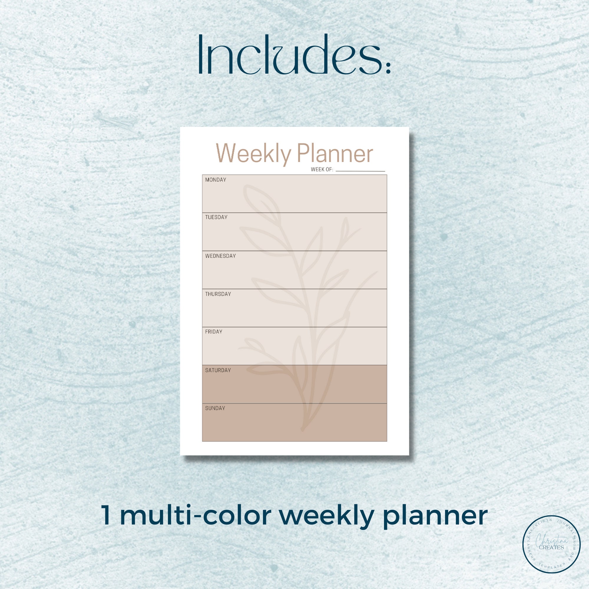 Neutral Weekly Planner Printable, Full Week at a Glance Digital ...