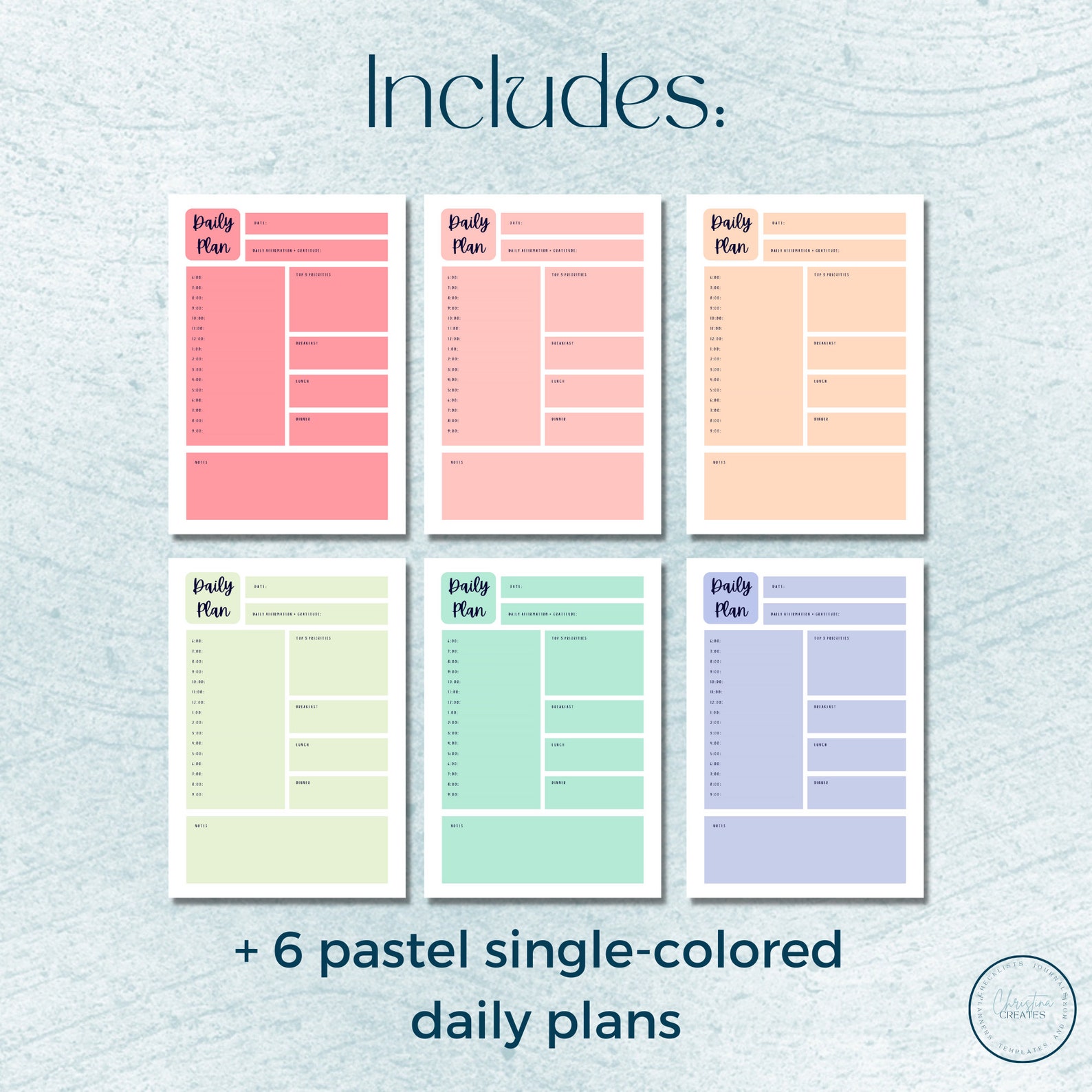 Pastel Daily Plan Digital Print, One Page Planner Printable, Blank ...