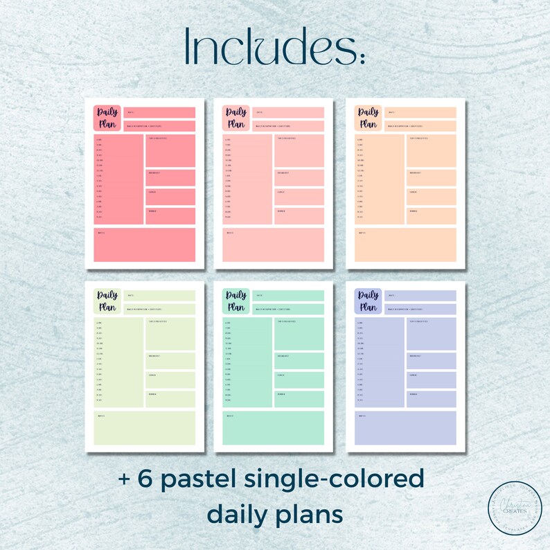 Pastel Daily Plan Digital Print, One Page Planner Printable, Blank ...