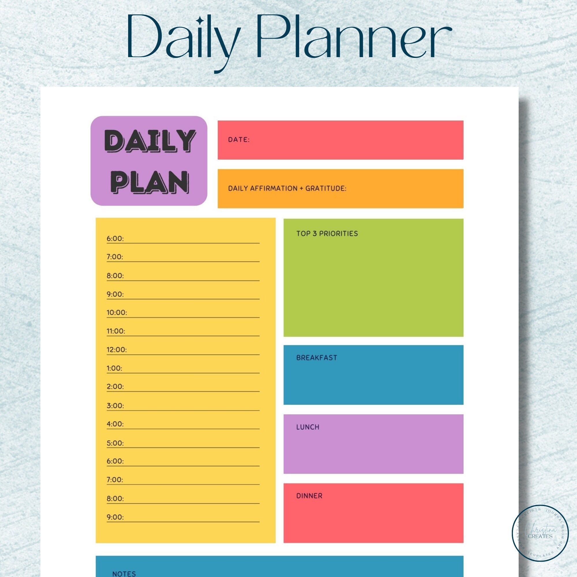 Rainbow Daily Planner, Printable Daily Planner Page, One Page Planner ...