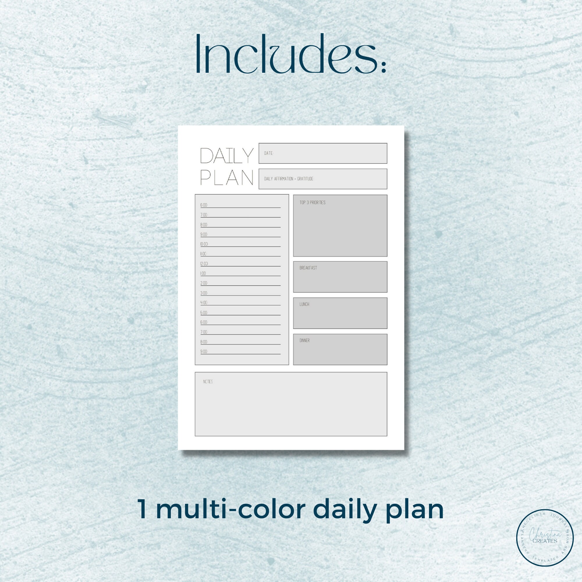 Minimal Daily Plan Digital Print, One Page Planner Printable, Blank ...