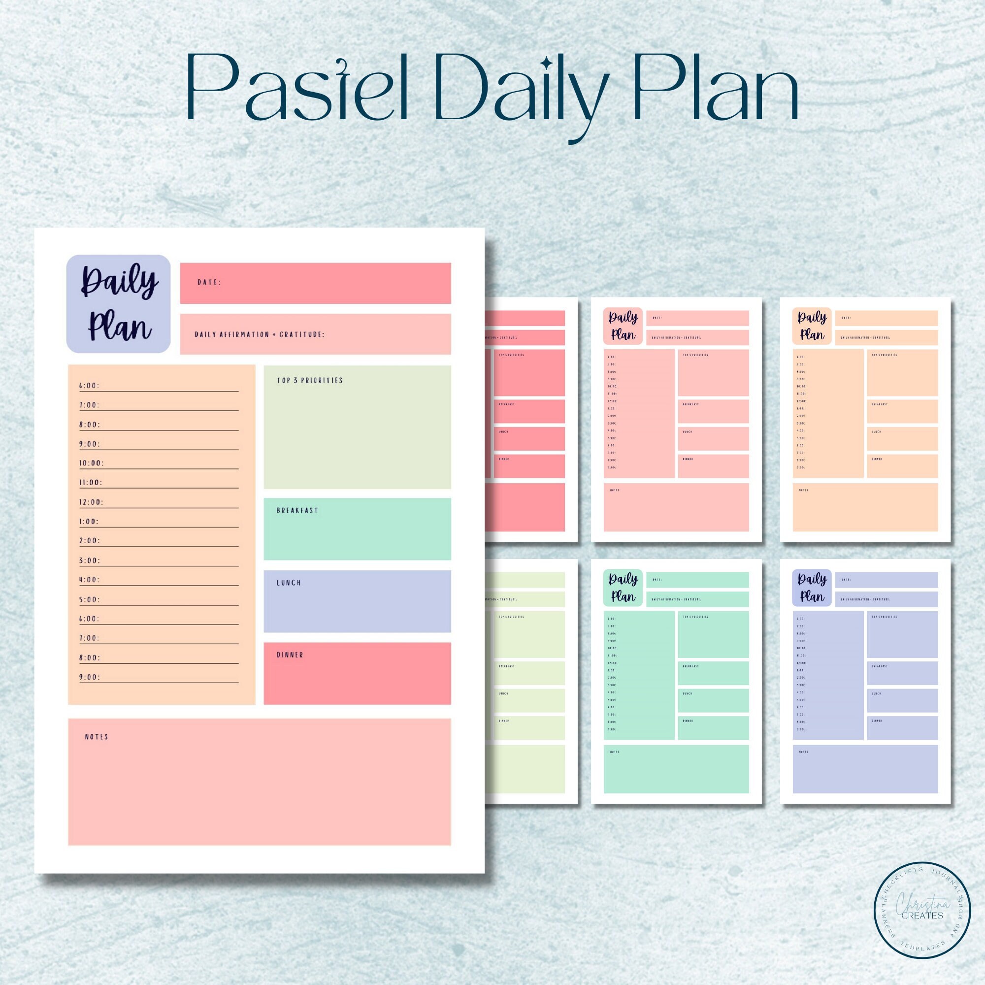 Pastel Daily Plan Digital Print, One Page Planner Printable, Blank ...