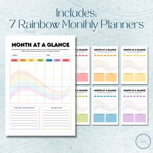 Rainbow Planner Pack Digital, Cute One Page Schedule, Daily Weekly ...