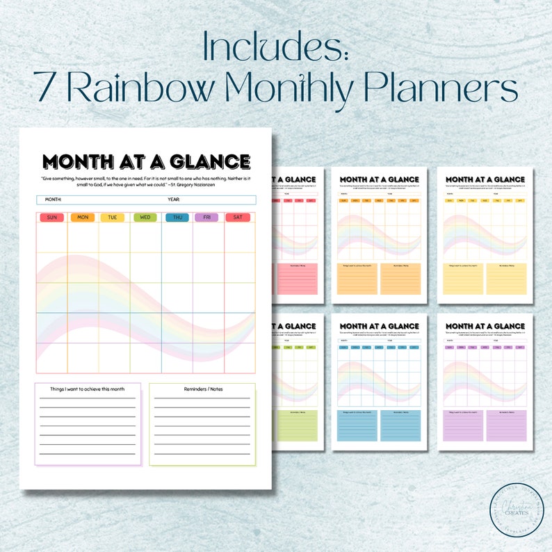 Rainbow Planner Pack Digital, Cute One Page Schedule, Daily Weekly ...