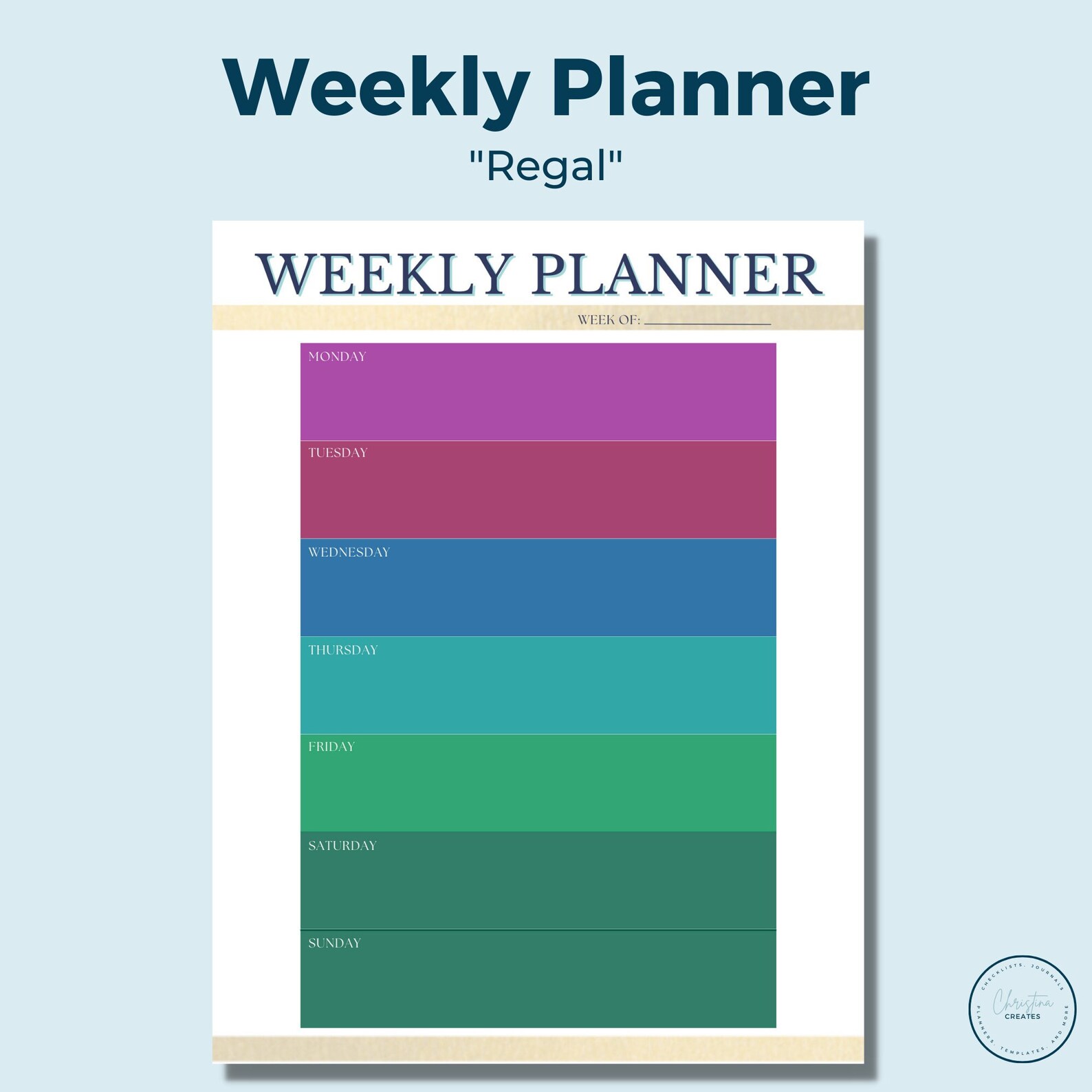 Regal Weekly Planner 2023 Weekly Planner Printable Digital Vertical