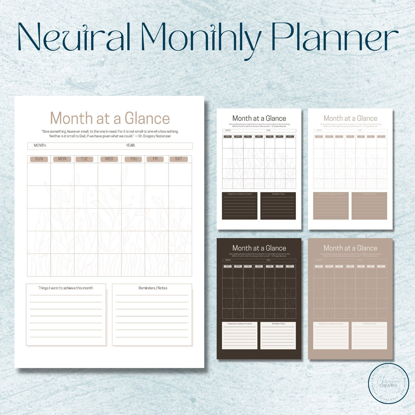 Neutral Monthly Planner Printable, Blank Month at a Glance Page, 2023 ...
