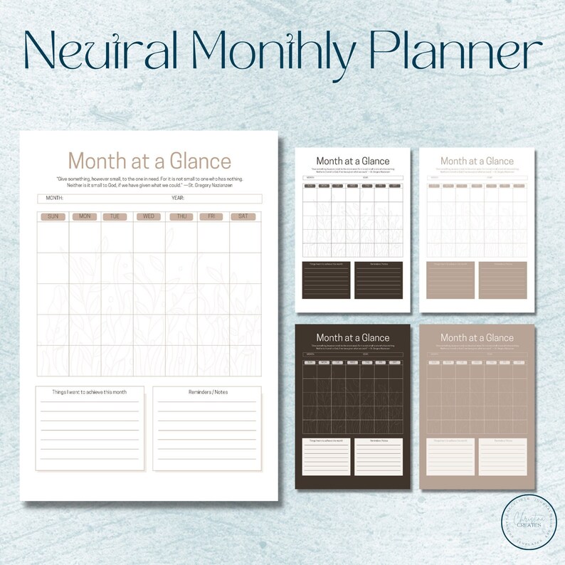 Neutral Monthly Planner Printable, Blank Month at a Glance Page, 2023 ...
