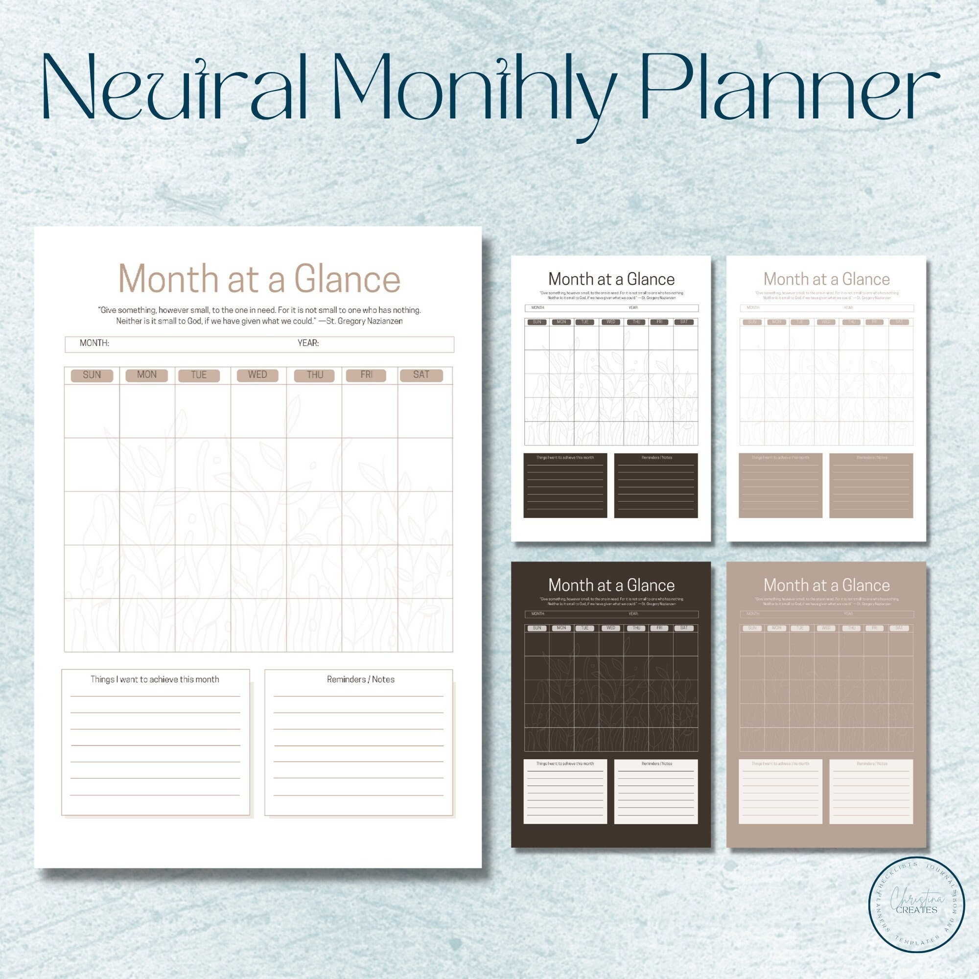 Neutral Monthly Planner Printable, Blank Month at a Glance Page, 2023 ...