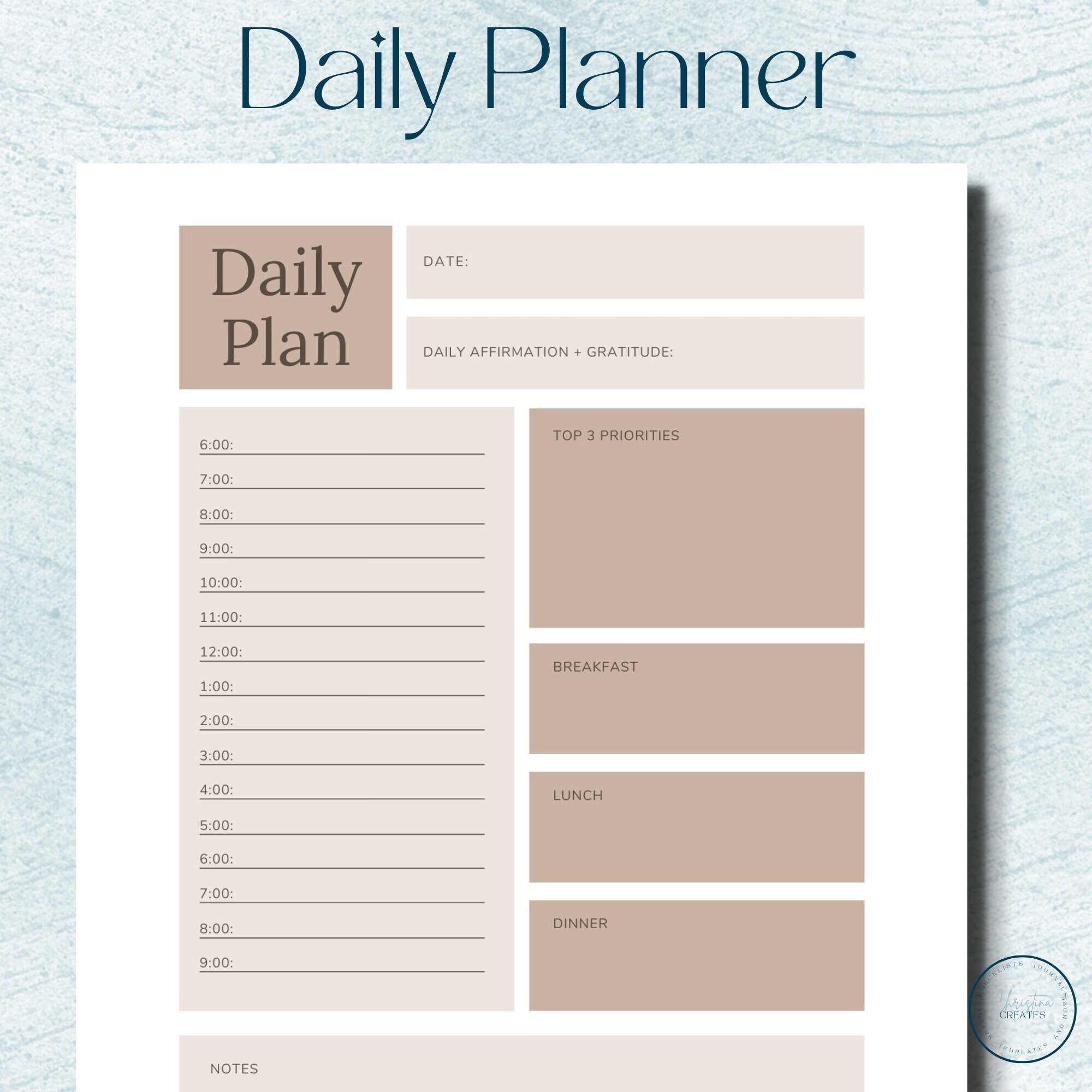 Neutral Daily Planner, Printable Daily Planner Page, One Page Planner ...