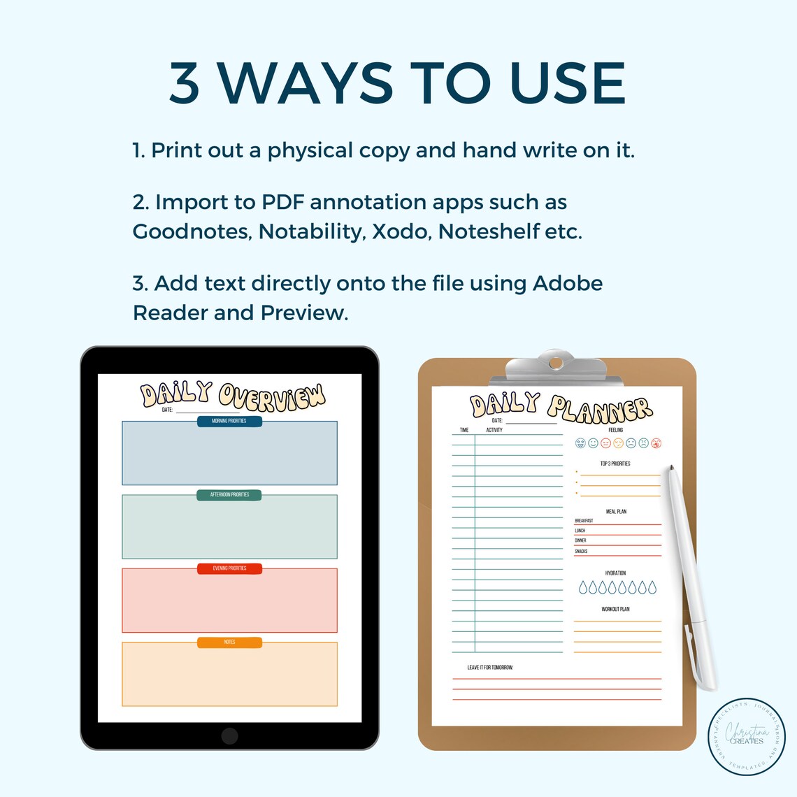 Retro Daily Planner Pack, One Page Digital Printable Review, Back to ...